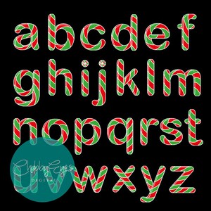 Christmas Candy Cane Digital Alphabet, Numbers and Punctuation Clip Art ...