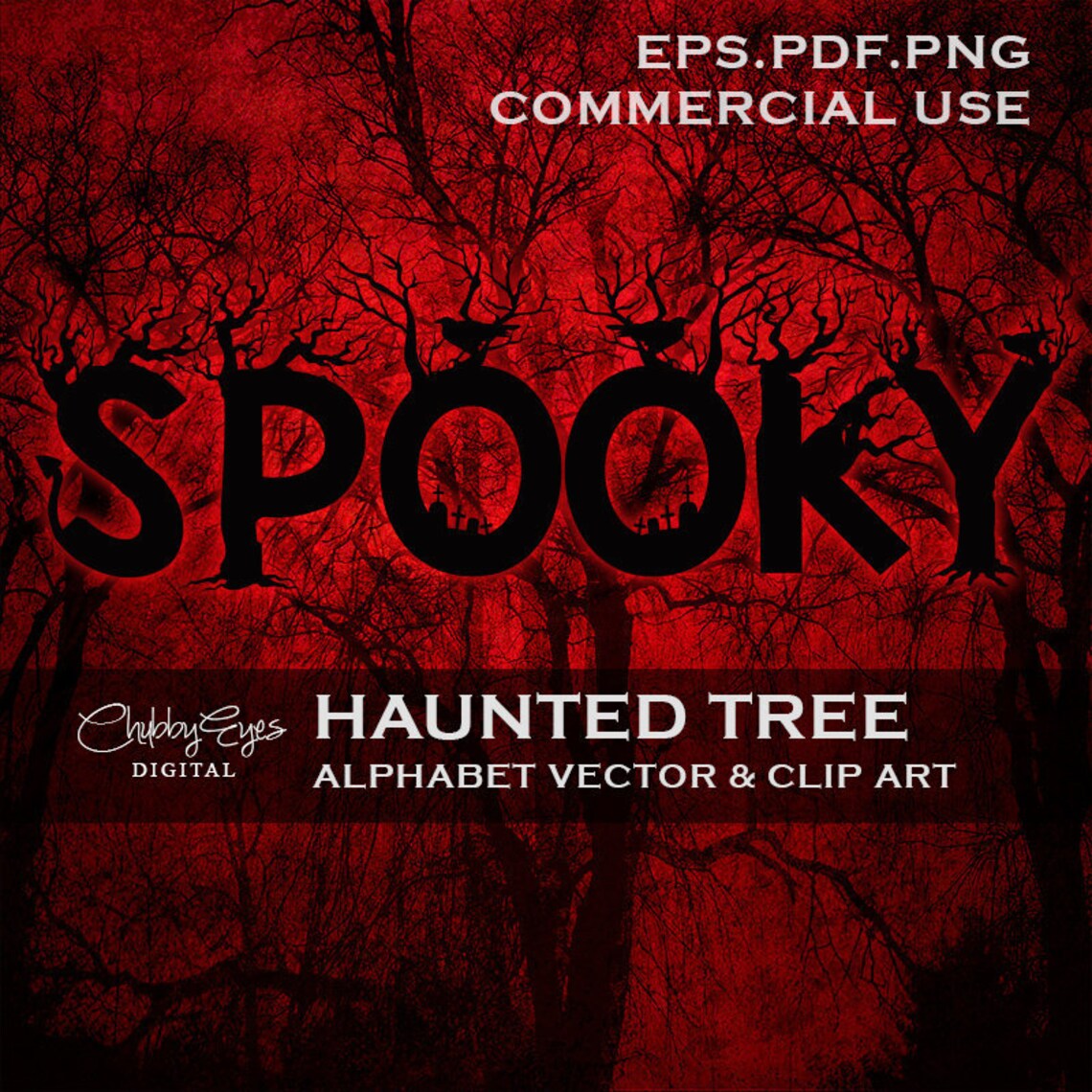 Spooky Alphabet, Halloween Digital Vector, Haunted Tree Letter, Numbers ...