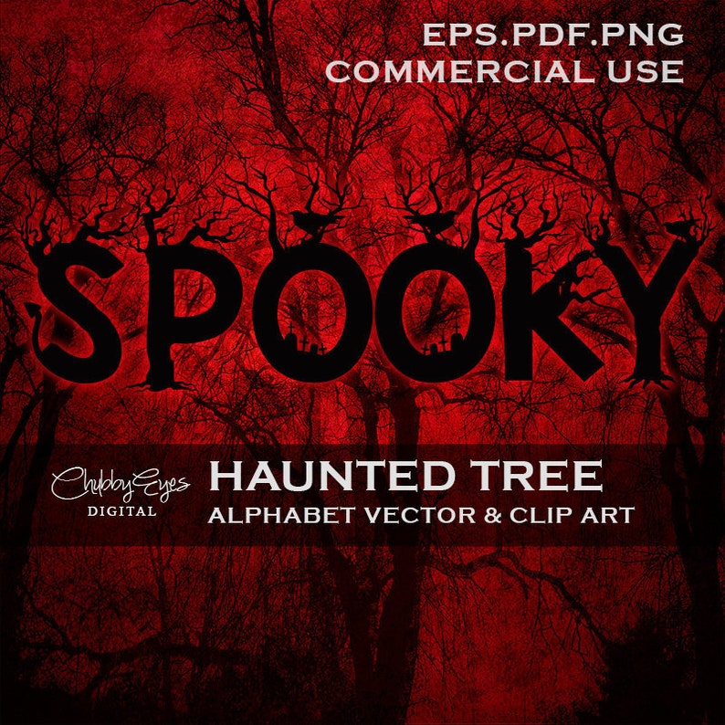 Spooky Alphabet Halloween Digital Vector Haunted Tree | Etsy