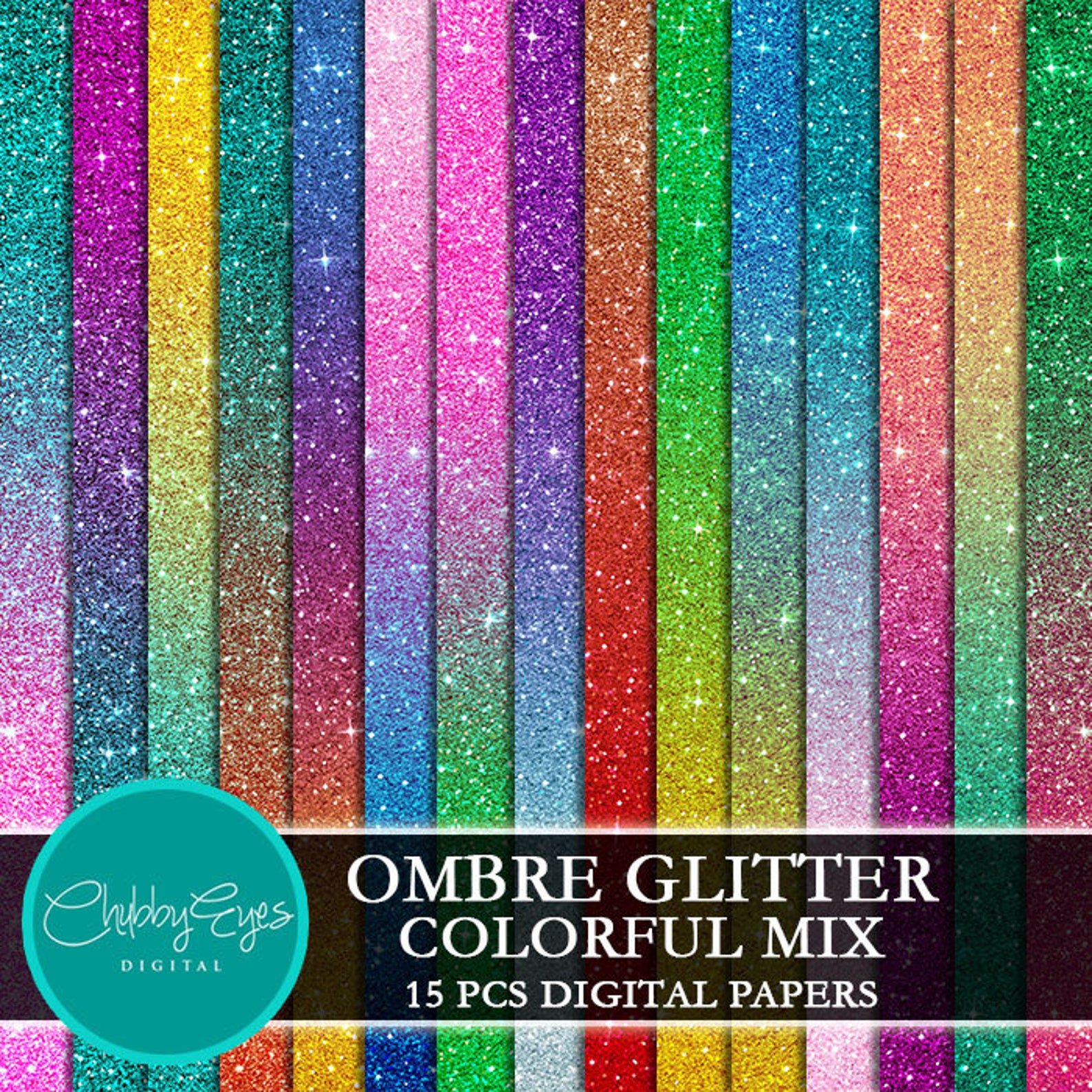 Ombre Glitter Digital Papers Scrapbook Papers Colorful - Etsy