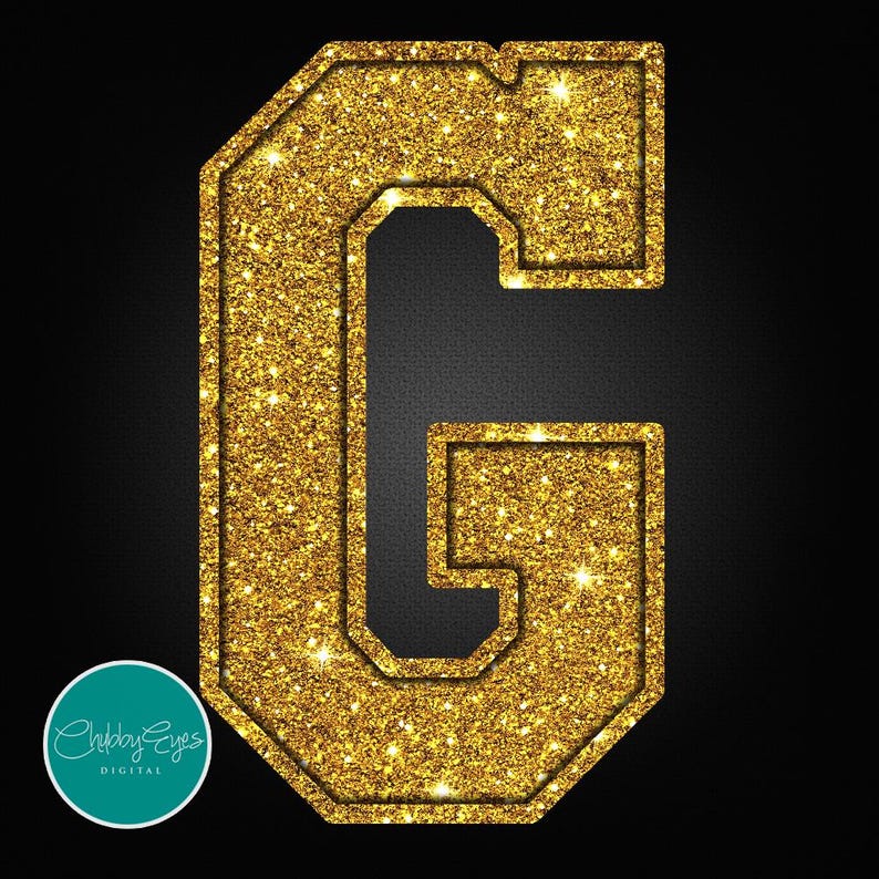 Gold Glitter Varsity Alphabet Clip Art, Sport College Style PNG Letters ...