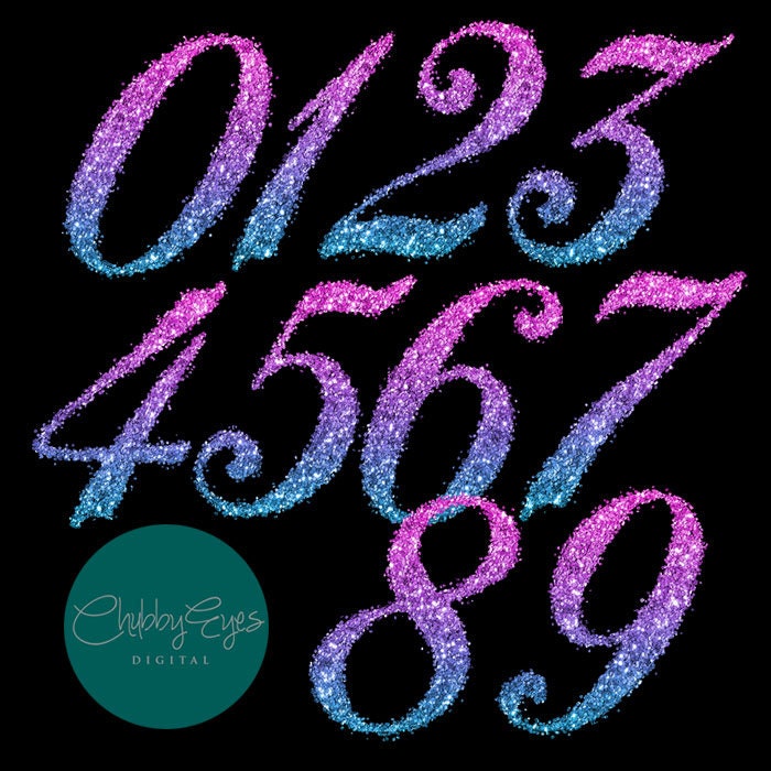 Chunky Ombre Glitter Alphabet Numbers Clip Art Digital | Etsy