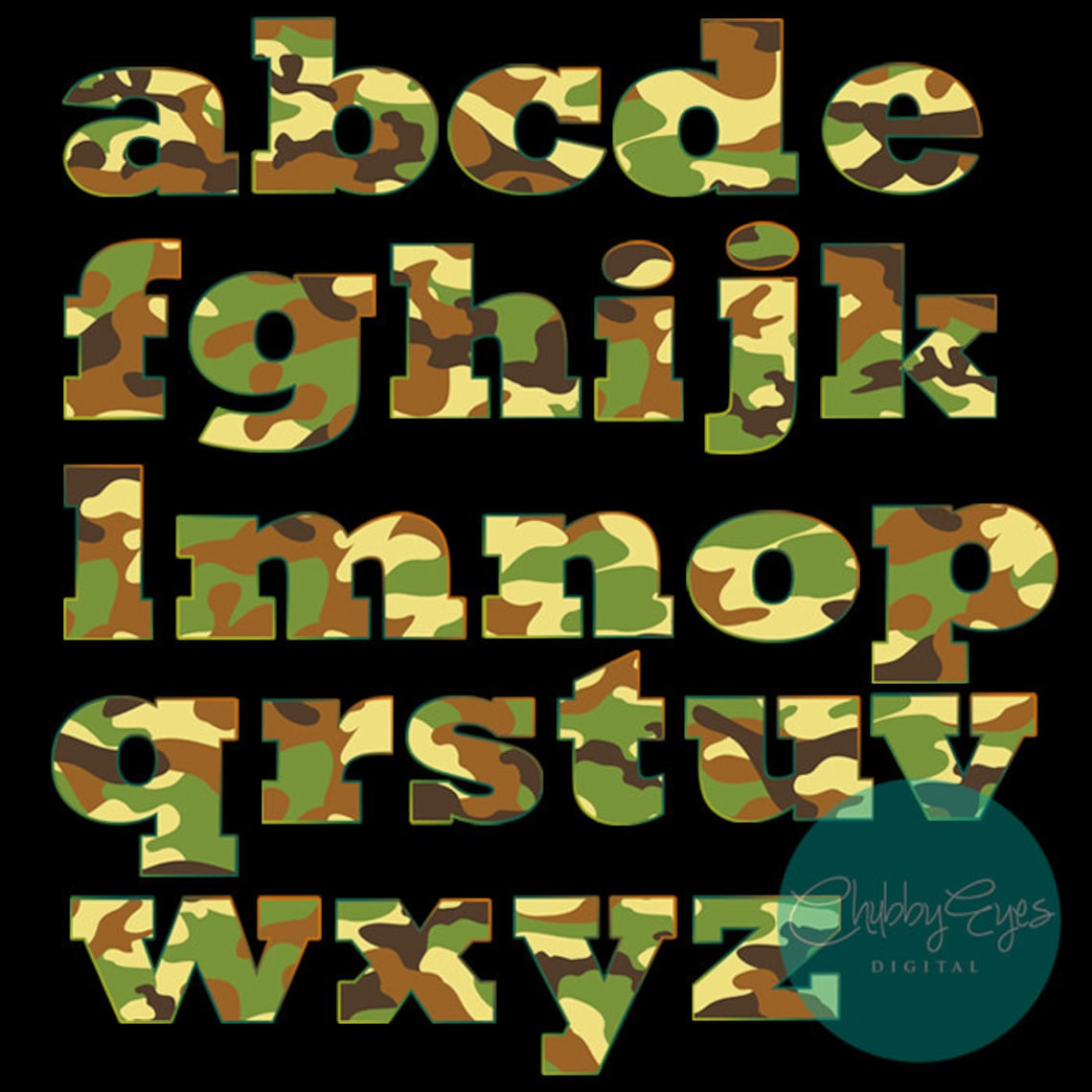 Camo Digital Alphabet, Camouflage Pattern Clip Art, Letters, Alphabet ...