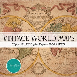 Vintage World Maps, Grunge Maps, Antique Map, Scrapbook Papers ...
