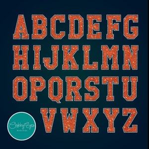 Orange Silver Glitter Varsity Alphabet Clip Art, Sport College Style ...