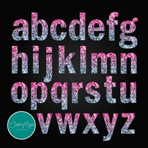 Ombre Pink Silver Glitter Alphabet Clip Art, Glam Clip Art- Digital ...