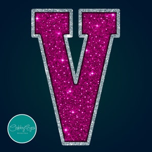 Pink Silver Glitter Varsity Alphabet Clip Art, Sport College Style ...
