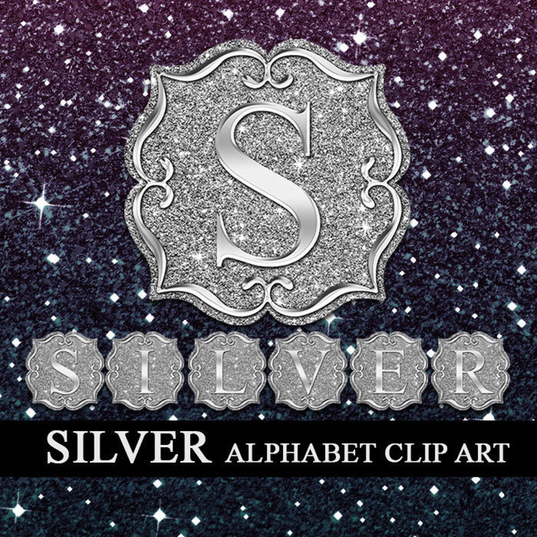 Silver Glitter Digital Alphabet, Frame Clip Art, Digital Sparkle Font ...