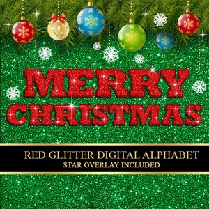 Christmas Red Glitter Digital Alphabet, Numbers, Punctuation Clip Art ...