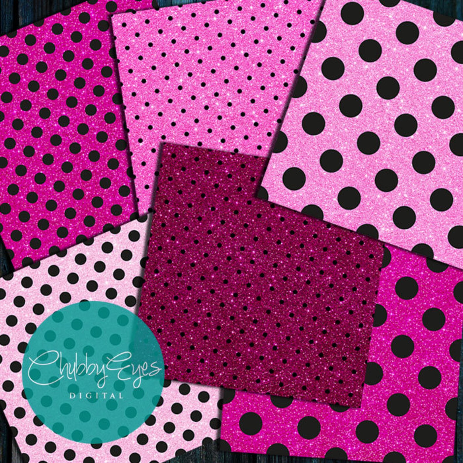 Pink Glitter Polka Dot Digital Papers Scrapbook Papers Black - Etsy