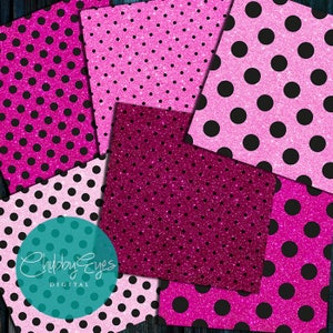 Pink Glitter Polka Dot Digital Papers, Scrapbook Papers Black Polka ...