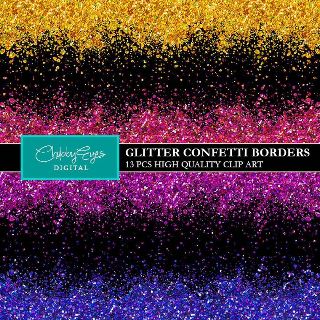 Chunky Mix Glitter Confetti Borders, Digital Glitter Clip Art, Star ...