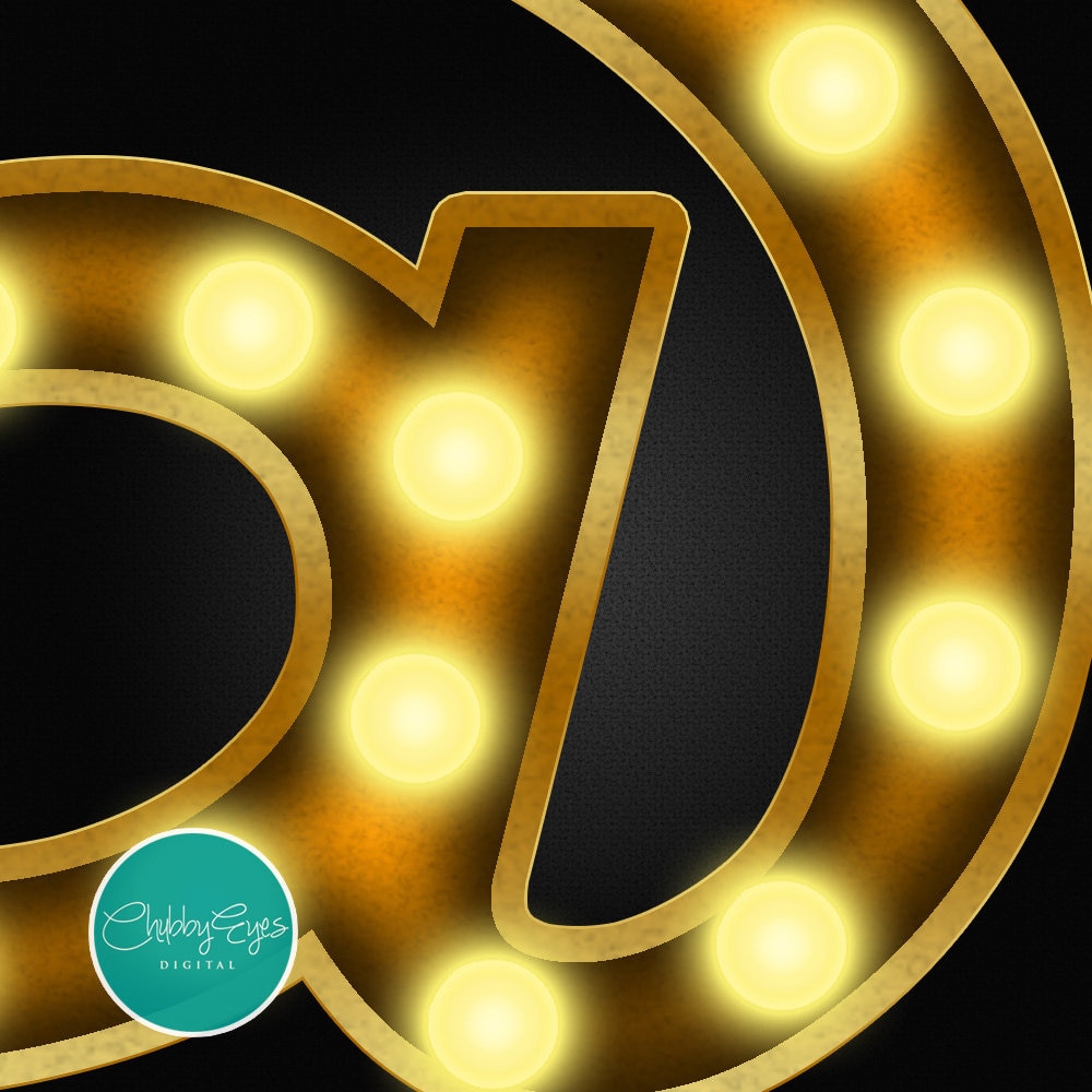 Marquee Light Digital Alphabet, Vintage Style Clip Art, Vintage Light ...