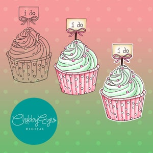 Cupcake Clipart, Digital Papers, Line Art Cute Vector Illustration ...