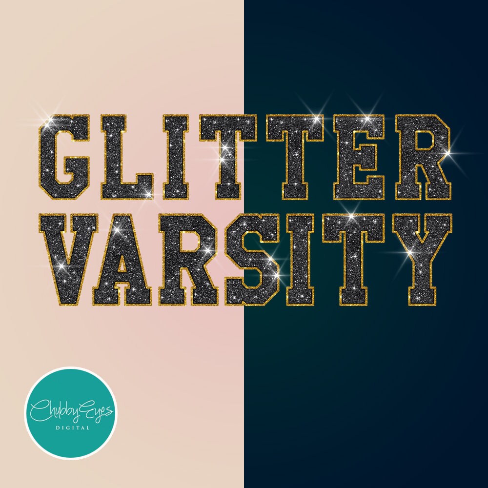 Black Gold Glitter Varsity Alphabet Clip Art (digital Download) - Etsy