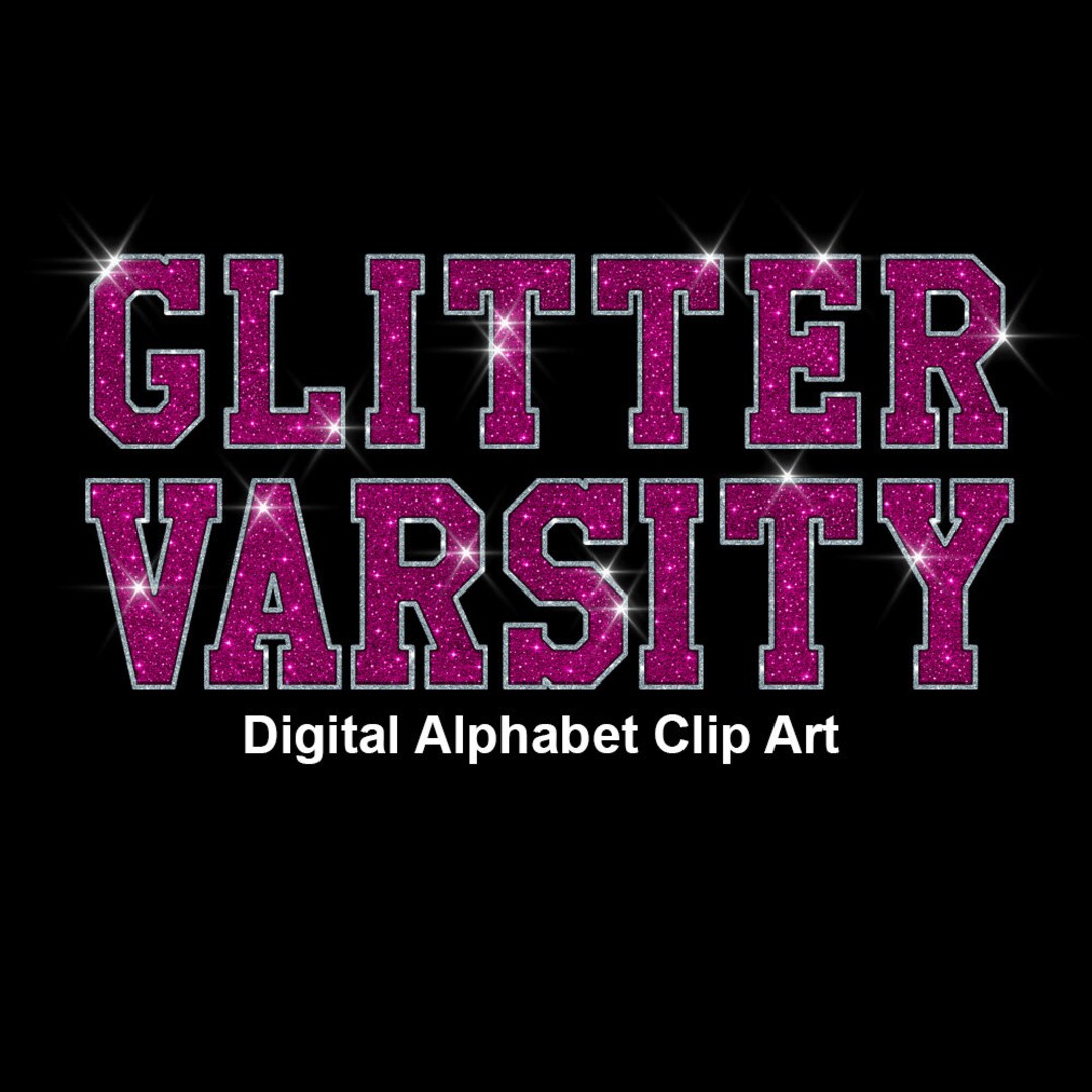 Pink Silver Glitter Varsity Alphabet Clip Art, Sport College Style ...