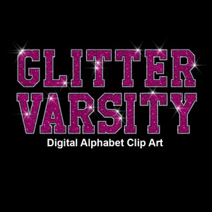 Pink Silver Glitter Varsity Alphabet Clip Art, Sport College Style ...