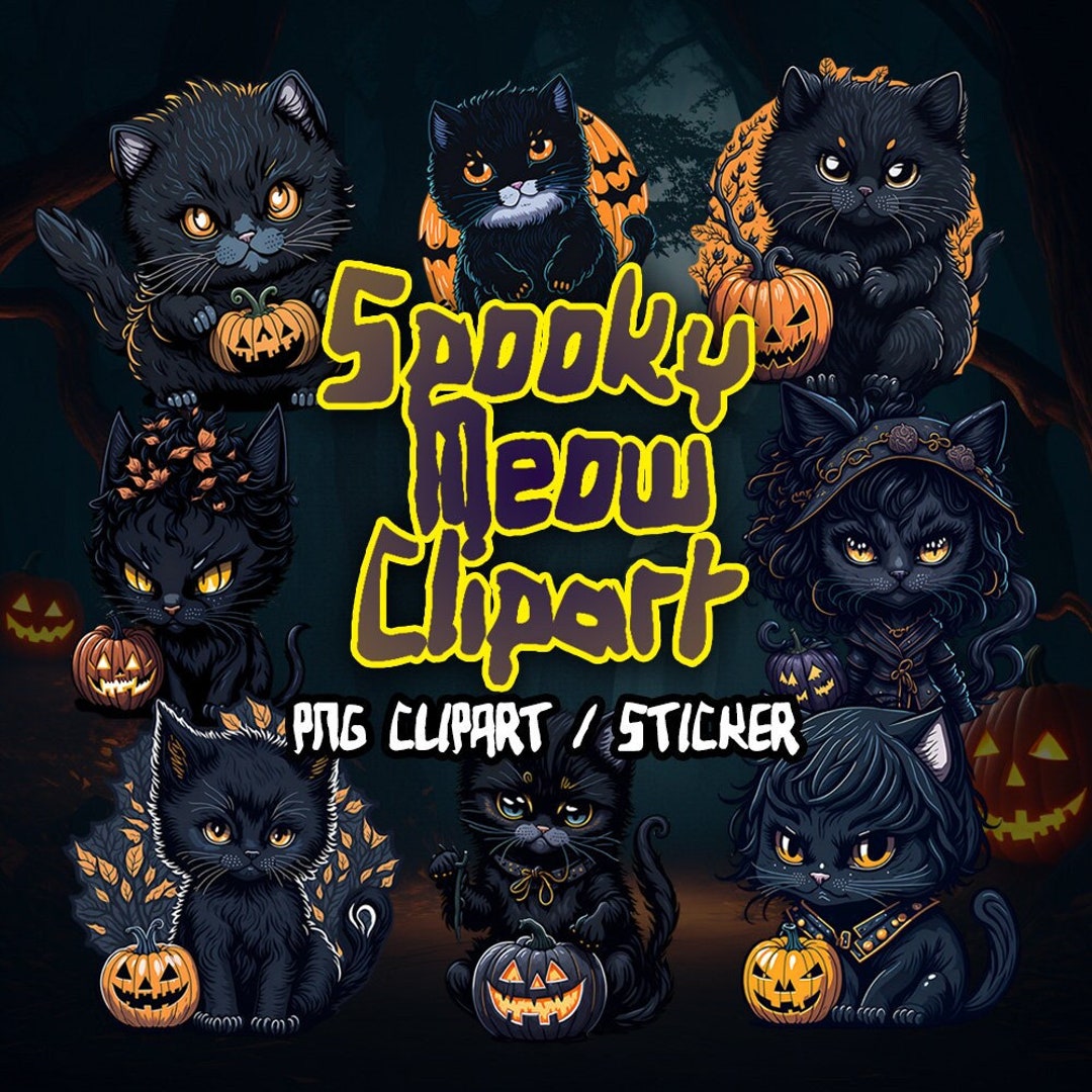 Halloween Black Cat Clip Art, Spooky Witch's Black Cat Illustration ...