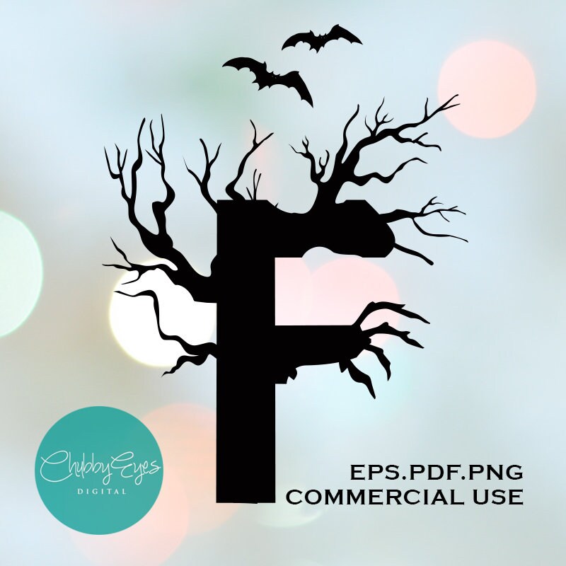 Spooky Alphabet Halloween Digital Vector Haunted Tree - Etsy
