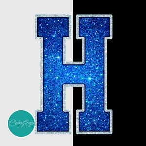 Blue Silver Glitter Varsity Alphabet Clip Art, Sport College Style ...