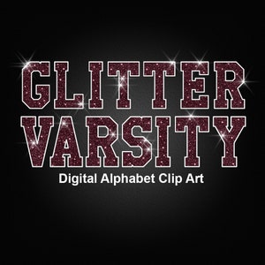 Maroon Glitter Varsity Alphabet Clip Art, Sport College Style Lettering ...