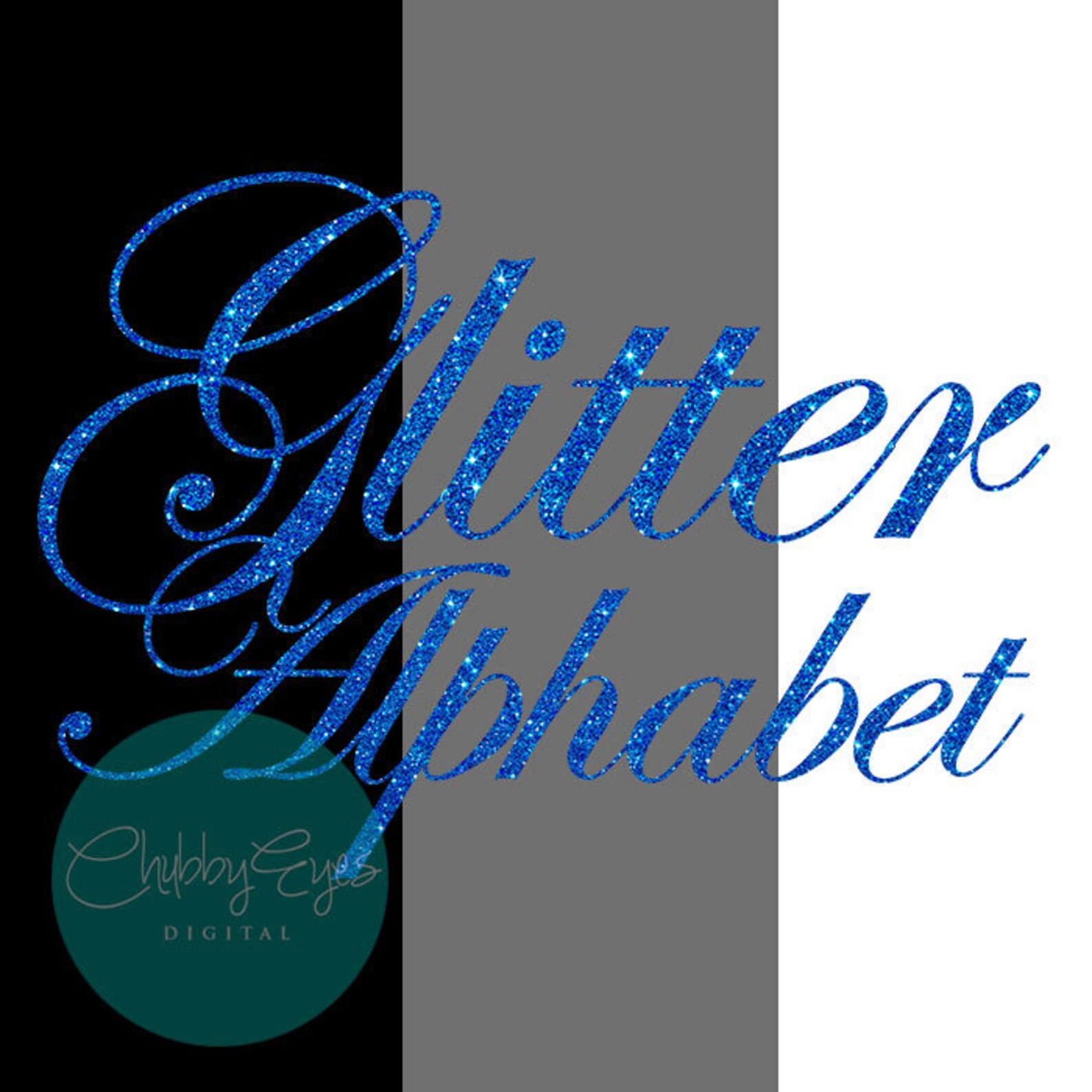 Blue Glitter Alphabet, Numbers and Punctuation Clip Art, Digital ...