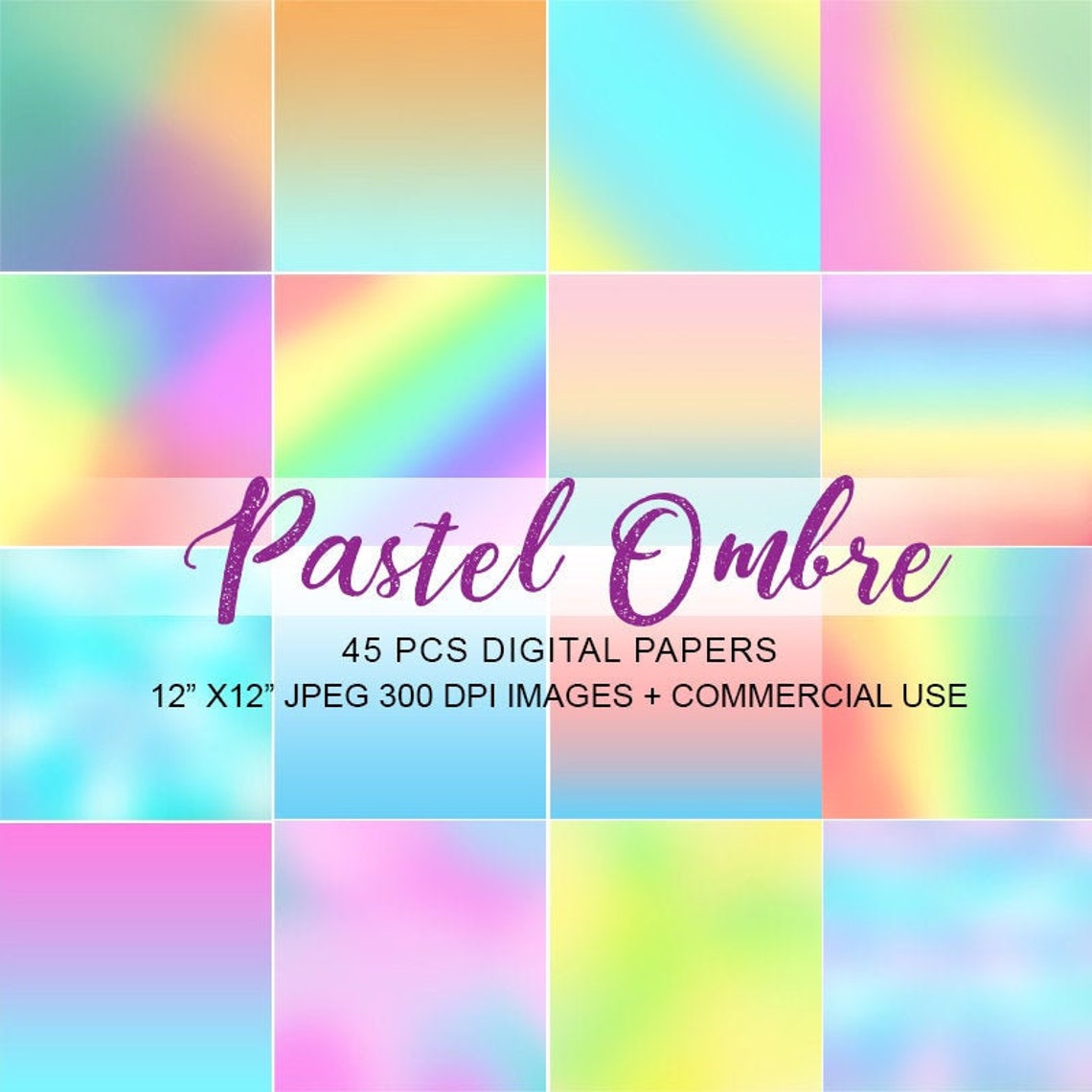 Pastel Ombre Digital Papers Colorful Scrapbook Papers | Etsy