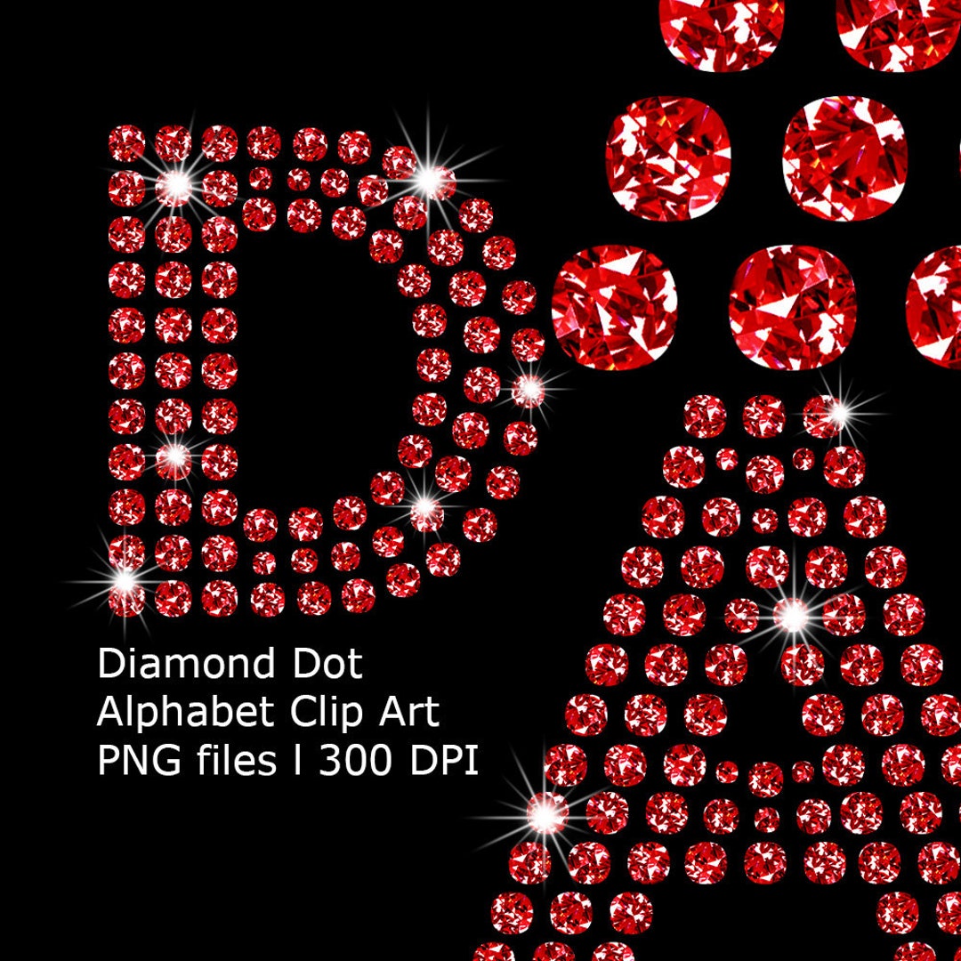 Diamond Dot Alphabet Clip Art, Red Shiny Diamond Alphabet Digital ...