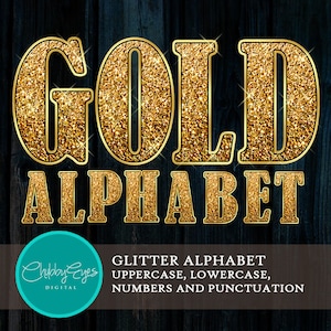 Gold Glitter Alphabet, Numbers and Punctuation Clip Art, Sparkle Font ...