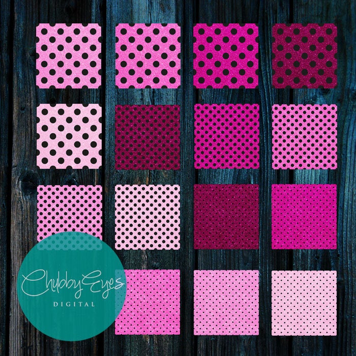 Pink Glitter Polka Dot Digital Papers Scrapbook Papers Black | Etsy