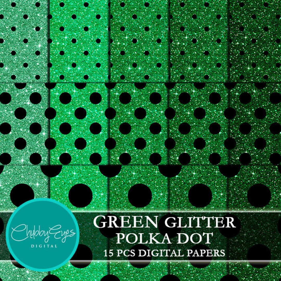 Green Glitter Polka Dot Digital Papers, Scrapbook Papers Black Polka ...