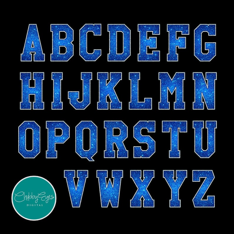Blue Glitter Varsity Alphabet Clip Art (digital Download) - Etsy