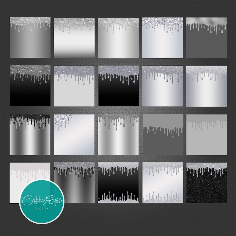 Silver Glitter Drip Digital Papers, Silver Gradient Background ...