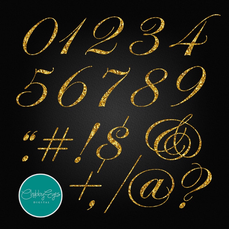 Gold Chunky Glitter Alphabet Clip Art, Numbers and Punctuation Clip Art ...