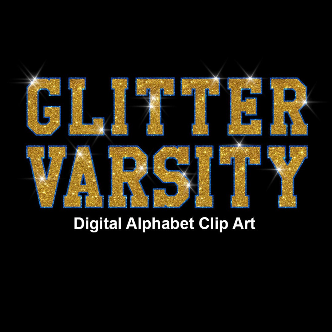 Gold Blue Glitter Varsity Alphabet Clip Art, Sport College Style ...