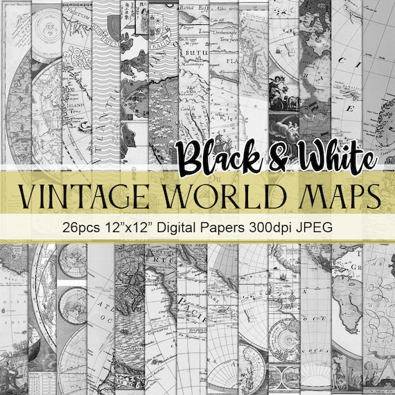 Antique World Map Black And White