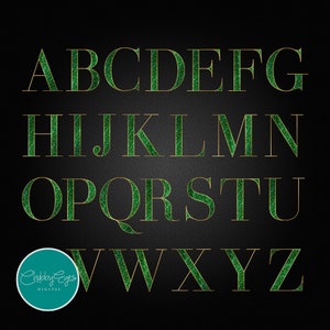 Green Glitter Alphabet Clip Art, Lettering Clip Art- Digital Instant ...