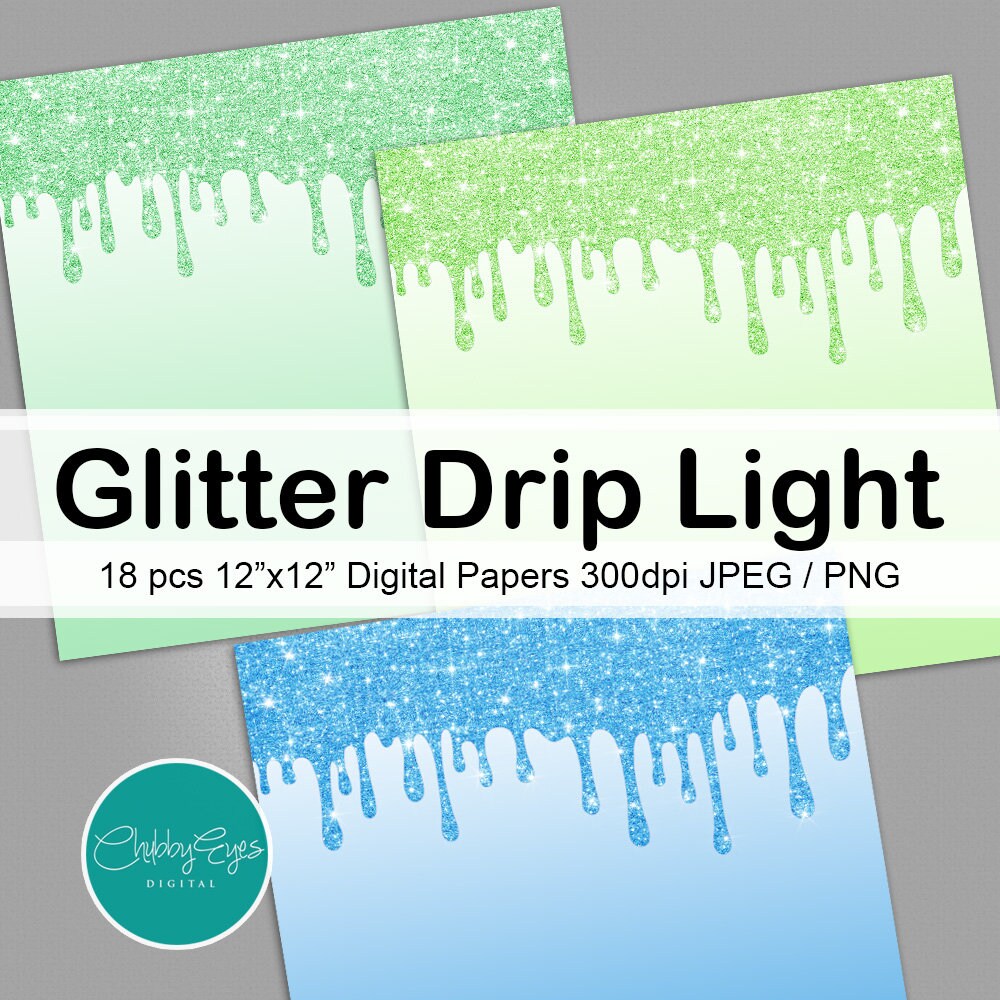 Light Glitter Drip Digital Papers, Ombre Light Gradient Scrapbook ...