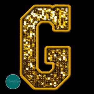 Gold Sequin Varsity Alphabet Clip Art, Faux Embroidery (PNG Digital ...