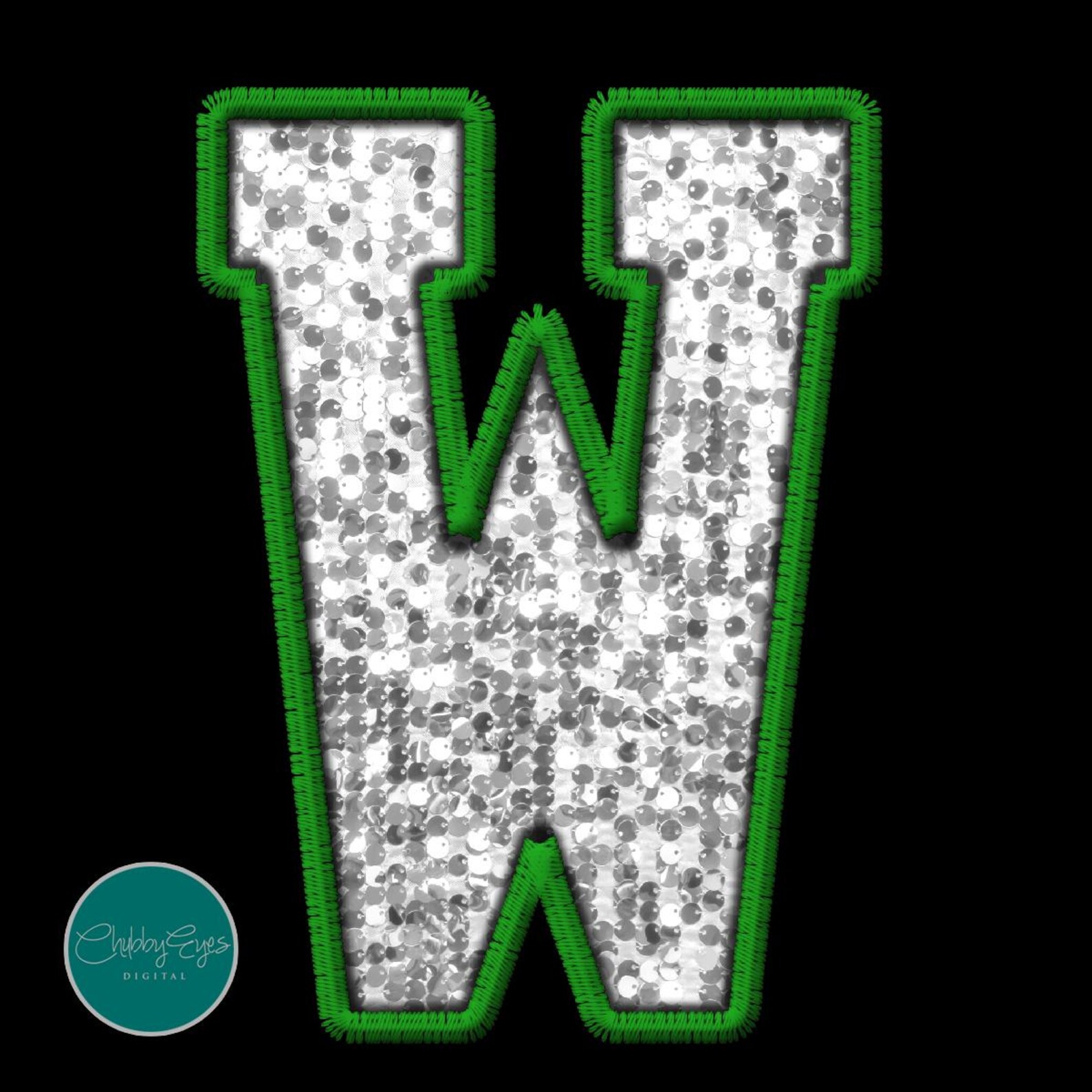 Sequin Varsity Alphabet Clip Art, Green Embroidery Border (PNG Digital ...