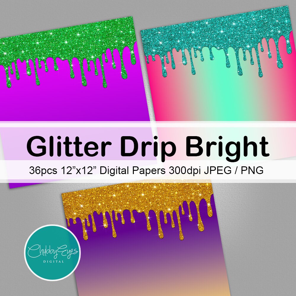 Bright Glitter Drip Digital Papers Ombre Bright Gradient - Etsy