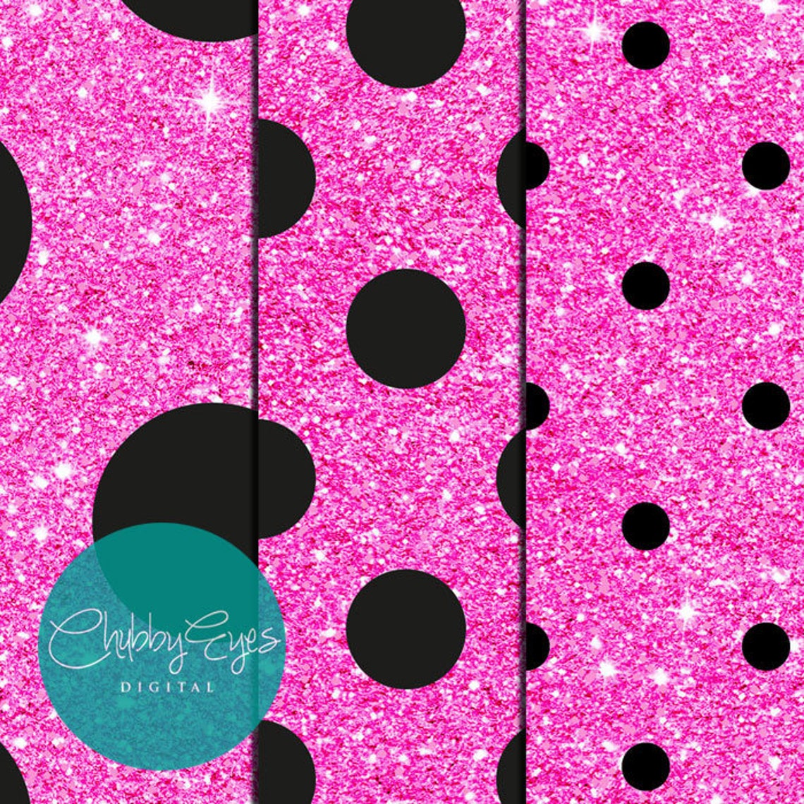Pink Glitter Polka Dot Digital Papers Scrapbook Papers Black - Etsy