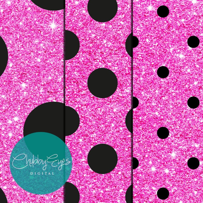 Pink Glitter Polka Dot Digital Papers, Scrapbook Papers Black Polka ...