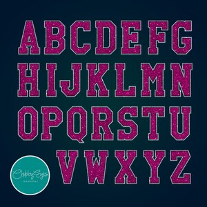 Pink Silver Glitter Varsity Alphabet Clip Art, Sport College Style ...
