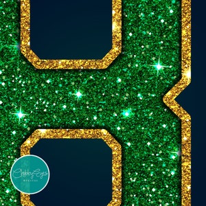 Green Gold Glitter Varsity Alphabet Clip Art, Sport College Style ...