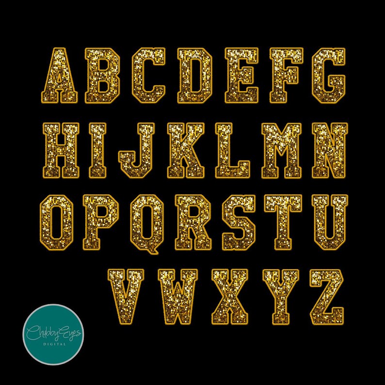 Gold Sequin Varsity Alphabet Clip Art, Faux Embroidery (PNG Digital ...