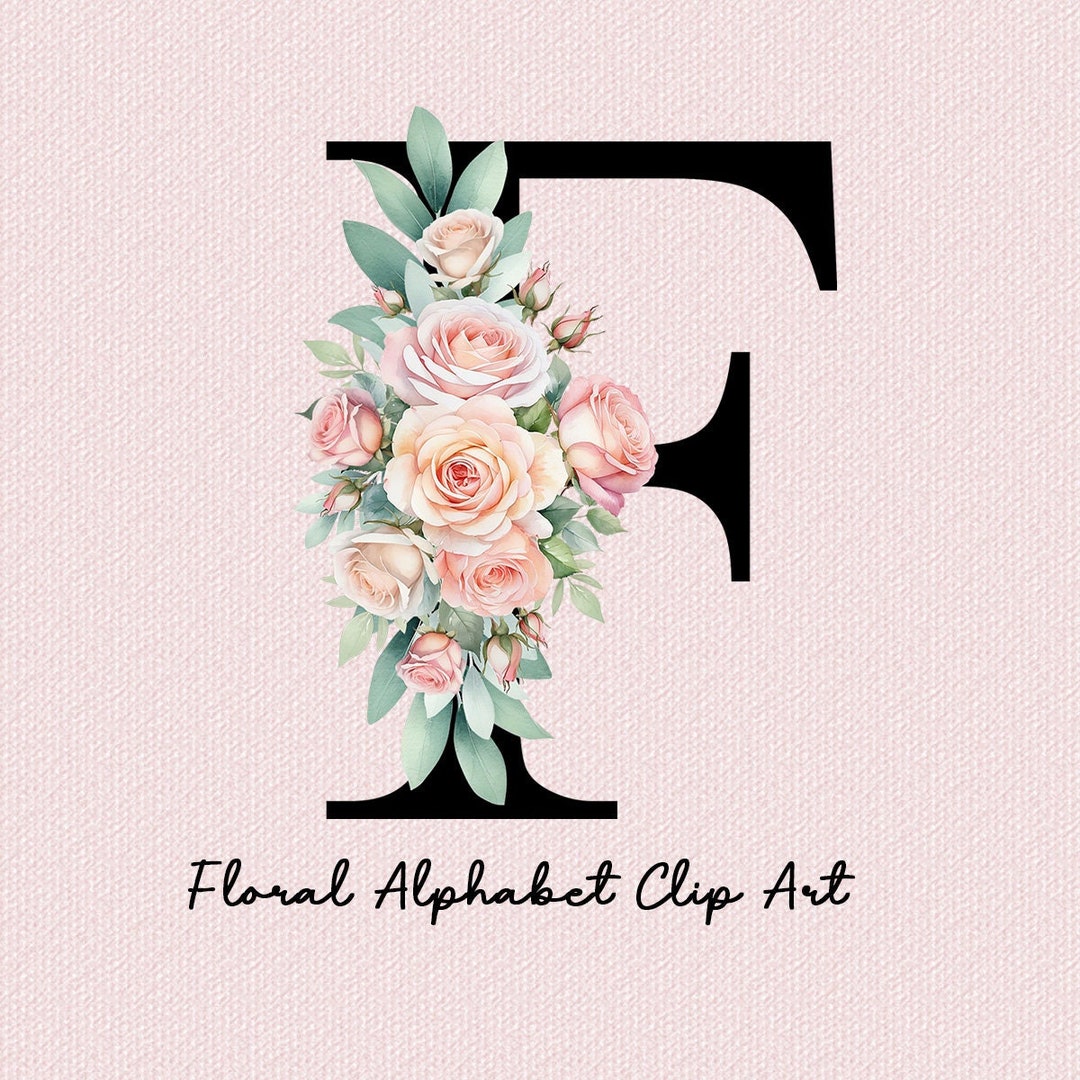 Watercolor Floral Alphabet Clip Art, Black Lettering Clip Art- Digital ...