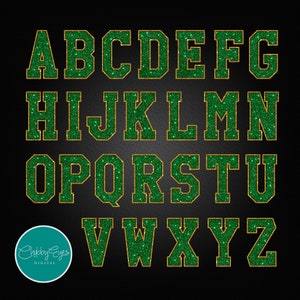 Green Gold Glitter Varsity Alphabet Clip Art, Sport College Style ...