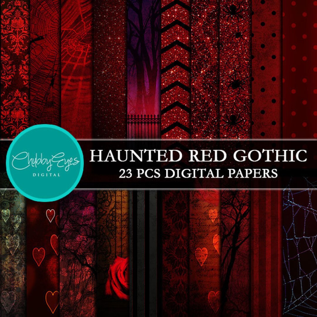 Red Heart Gothic Digital Papers Halloween Scrapbook Papers - Etsy