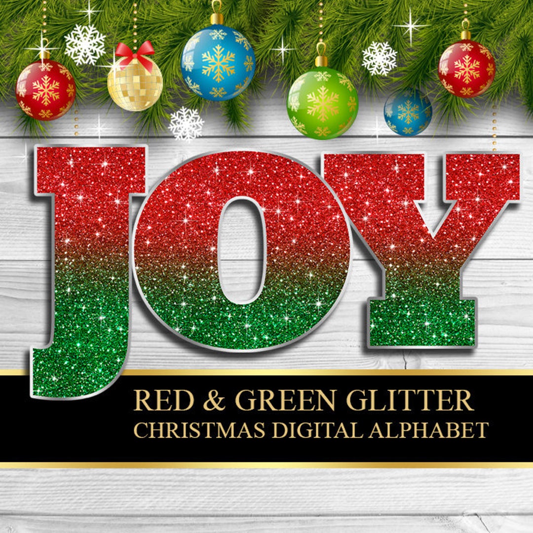 Christmas Red Green Glitter Digital Alphabet, Numbers, Punctuation Clip ...